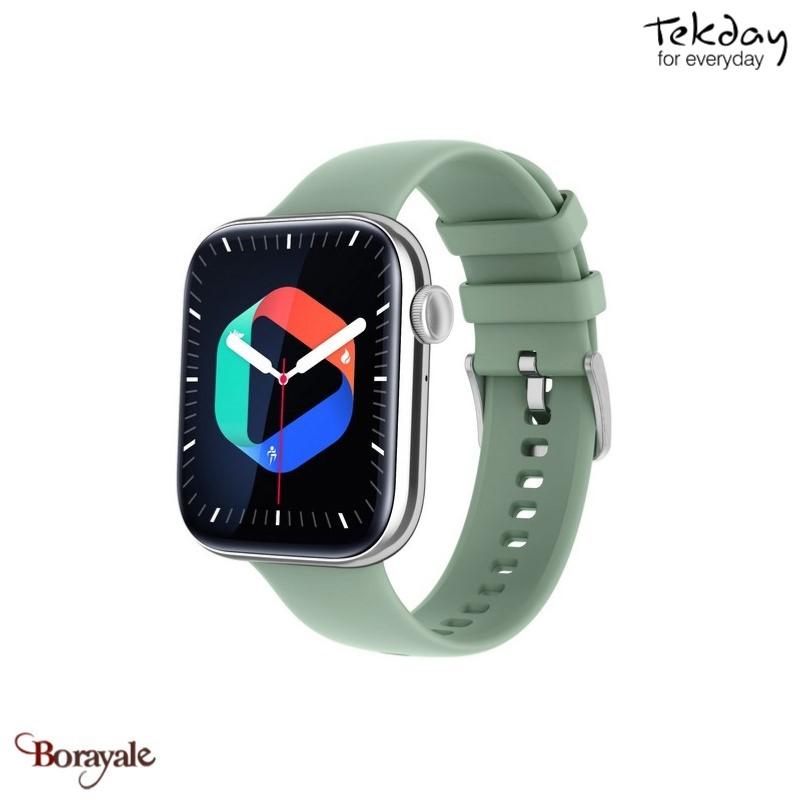 Montre TEKDAY unisexe pavé connectée boîtier argent, silicone vert menthe 656509